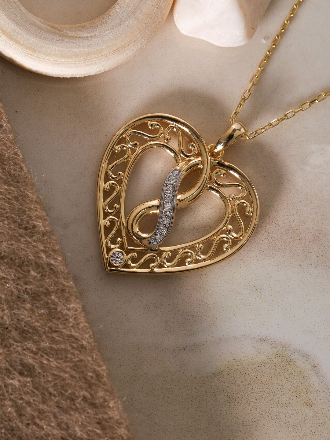 14K Solid Gold Infinity and Heart Necklace, Silver Infinity and Heart ...