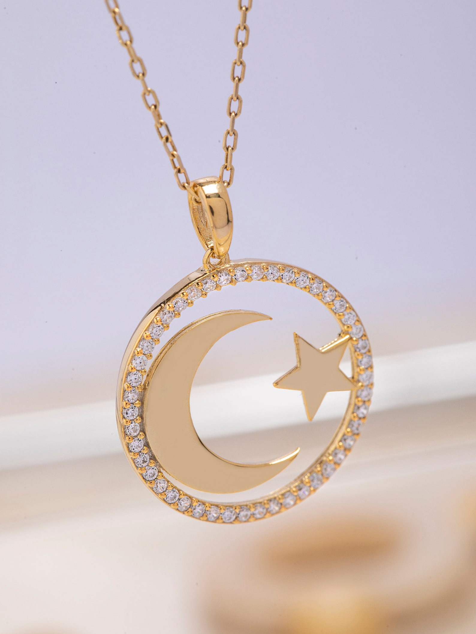 14K Solid Gold Moon Star Necklace, Moon Star Necklace, 925 Sterling ...
