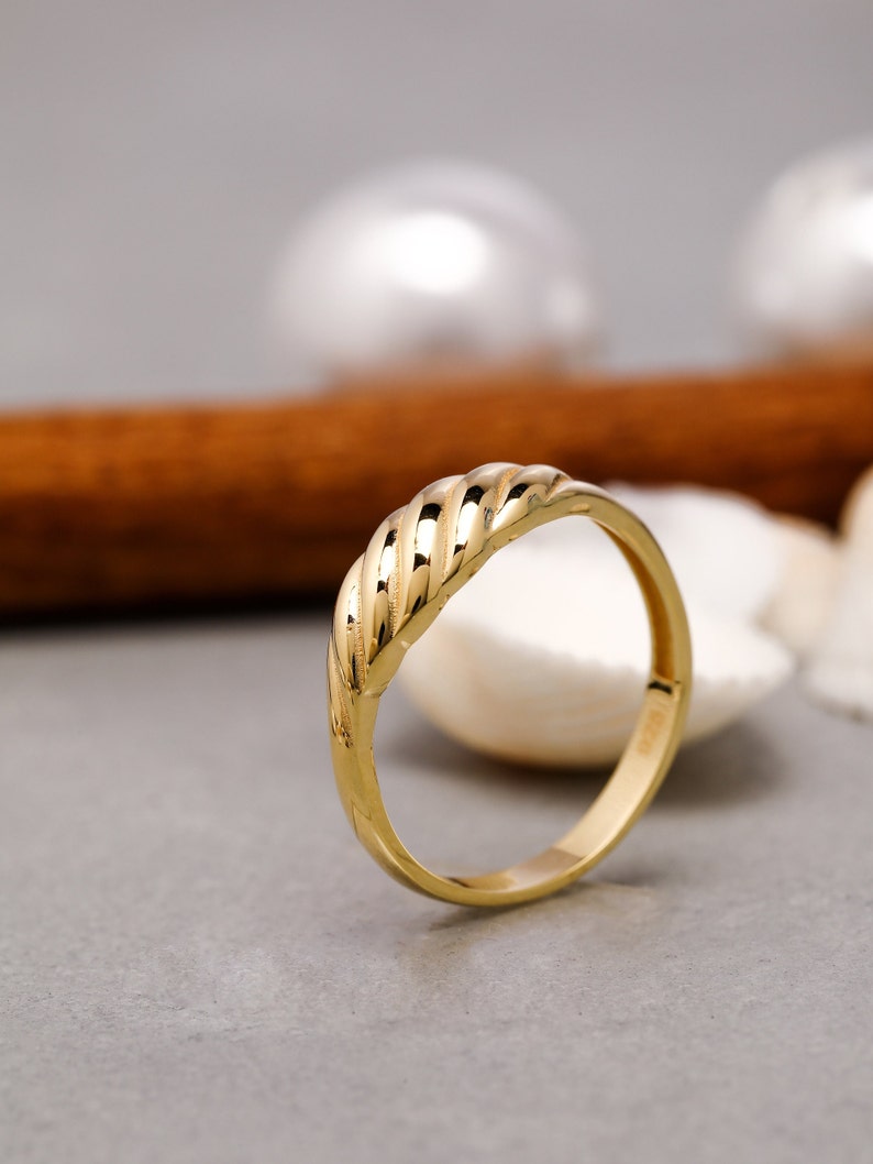 14K Solid Gold Tiny Croissant Ring, 925 Sterling Silver Tiny Croissant Ring, Small Croissant ...