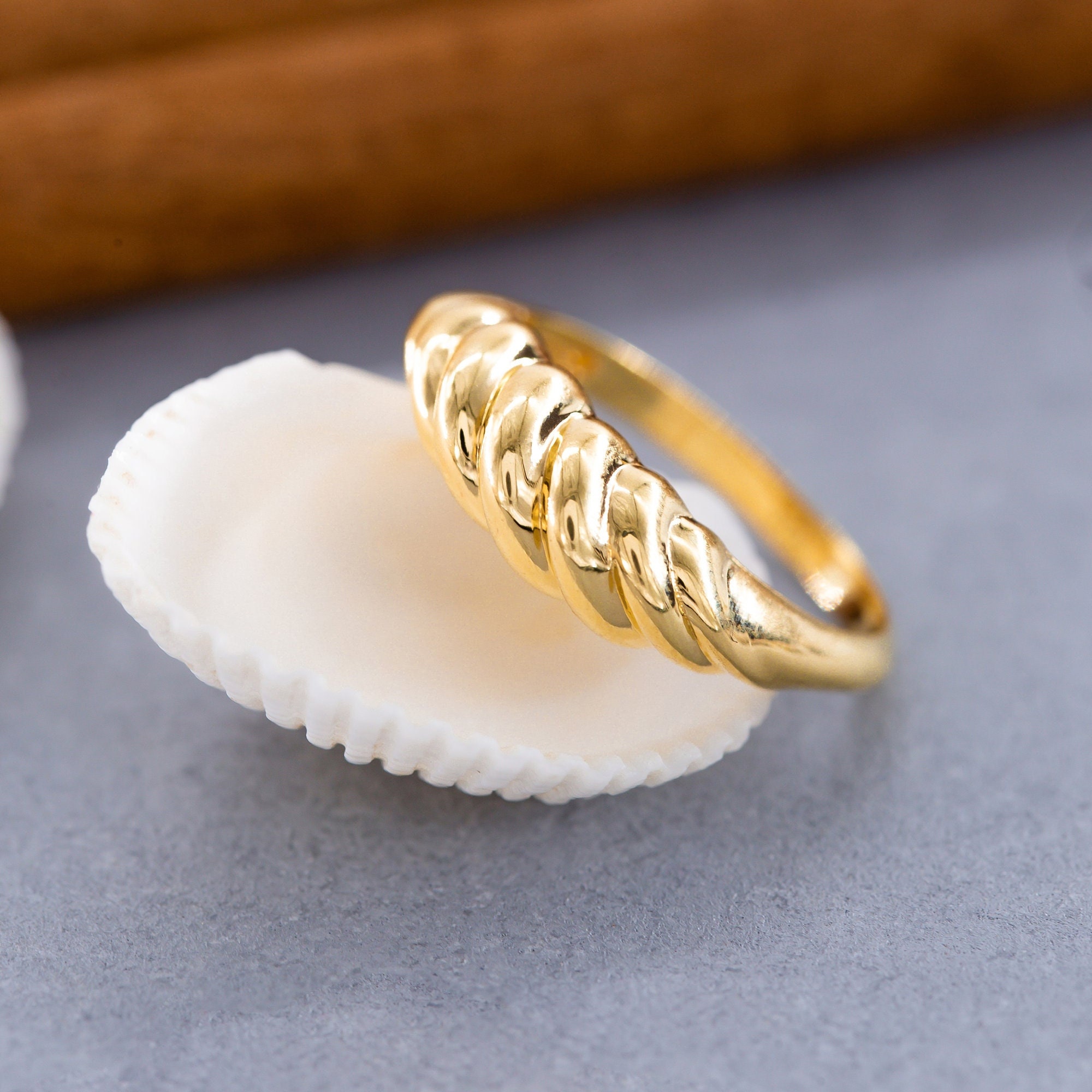 14k Dome Croissant Ring small Croissant Ring in Solid Gold - Etsy