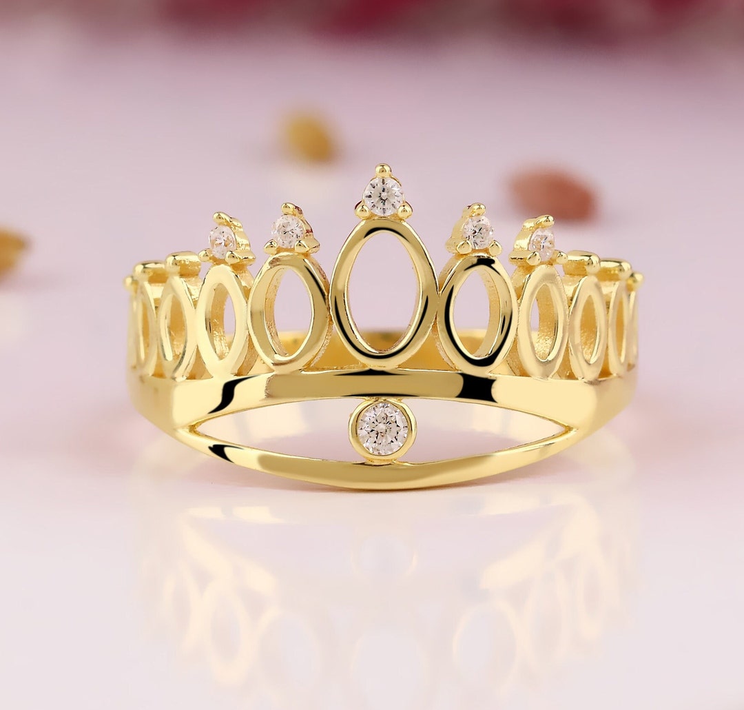 14K Solid Gold Heart Crown Ring, 925 Sterling Silver Heart Crown Ring ...