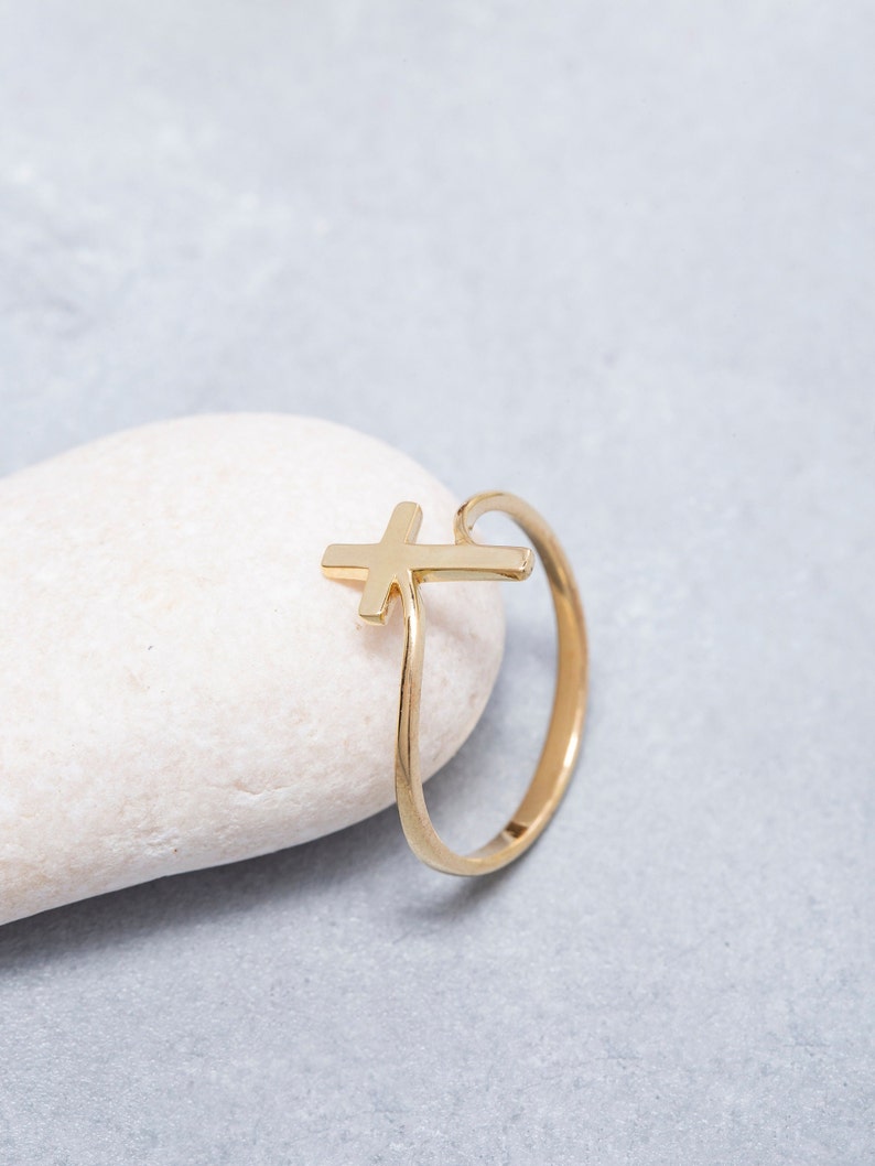 14K Solid Gold Cross Ring 925 Sterling Silver Cross Ring - Etsy