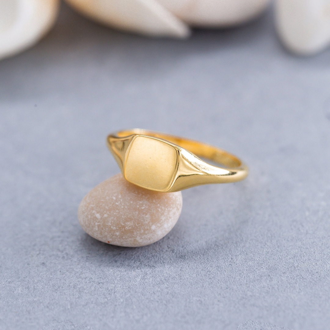 14K Solid Gold Square Signet Ring, 925 Sterling Silver Square Signet ...