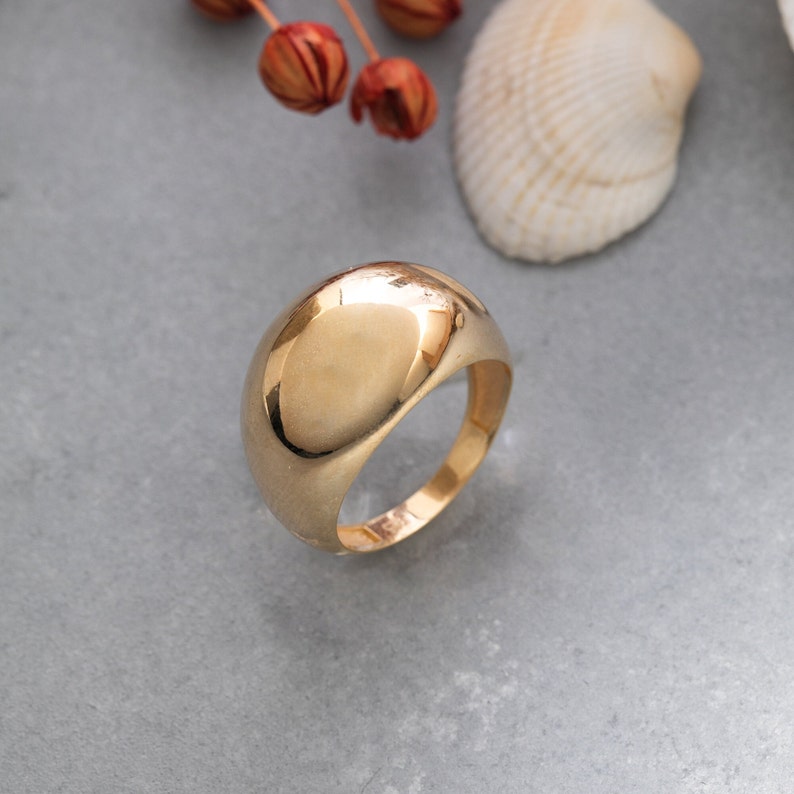 14K Solid Gold Big Dome Ring, 925 Sterling Silver Big Dome Ring, Thick ...