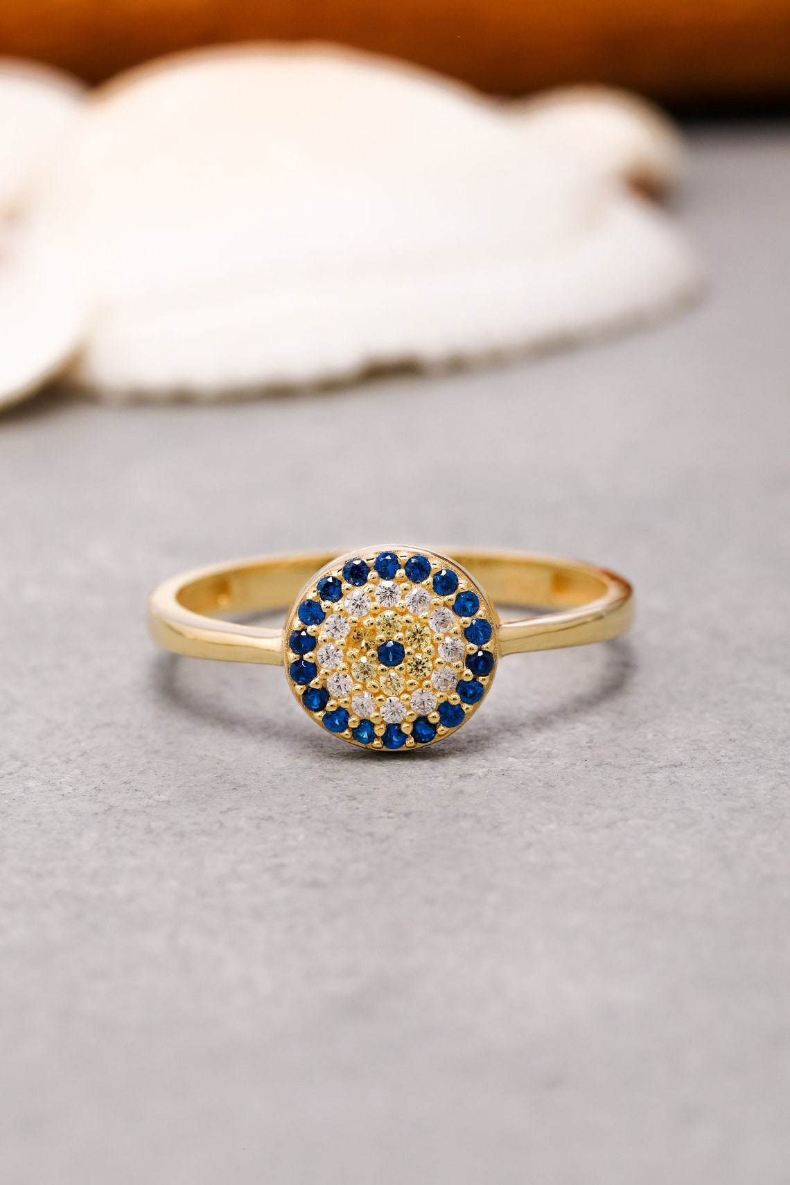 14K Solid Gold Evil Eye Ring Sterling Silver Evil Eye Ring - Etsy