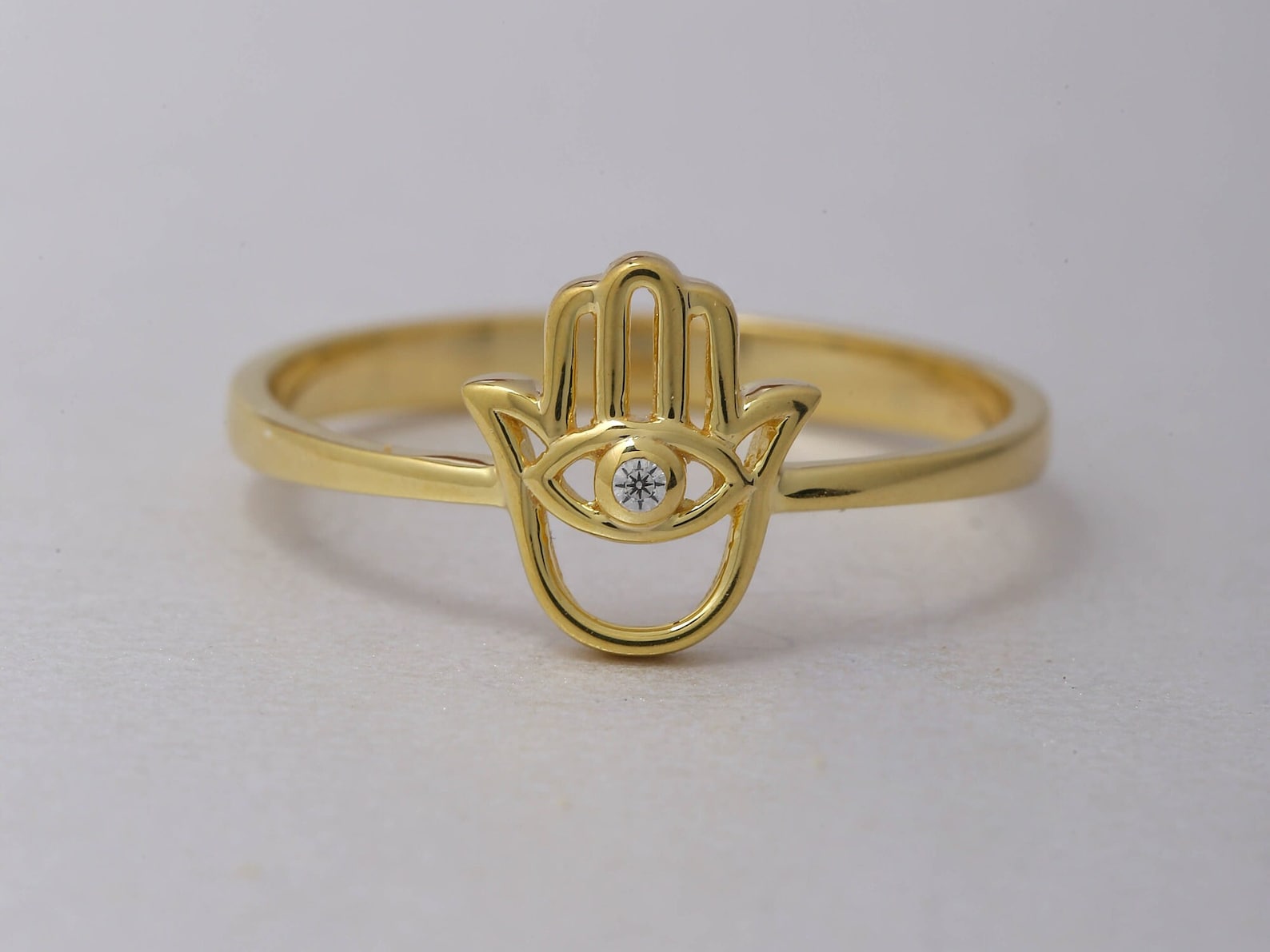 14K Solid Gold Hamsa Ring, Sterling Silver Hamsa Ring, Fatima Hand Ring ...