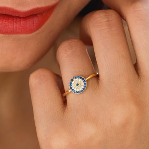 14K Solid Gold Evil Eye Ring Sterling Silver Evil Eye Ring - Etsy