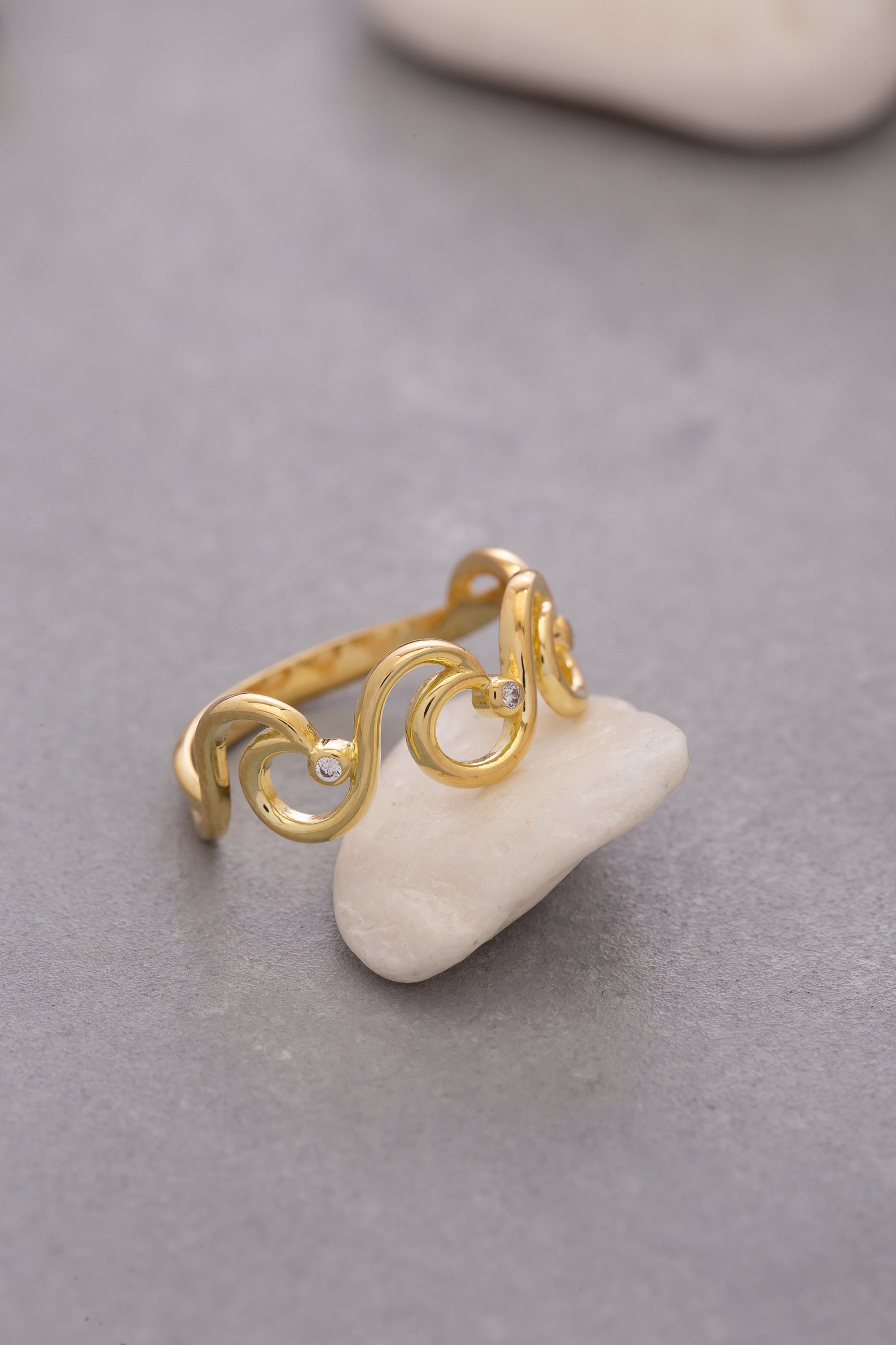 14K Solid Gold Wave Ring Sterling Silver Wave Ring Ocean - Etsy