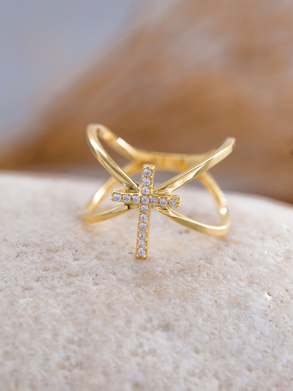 X Cross Ring 14K Solid Gold Cross Ring 925 Sterling Silver - Etsy