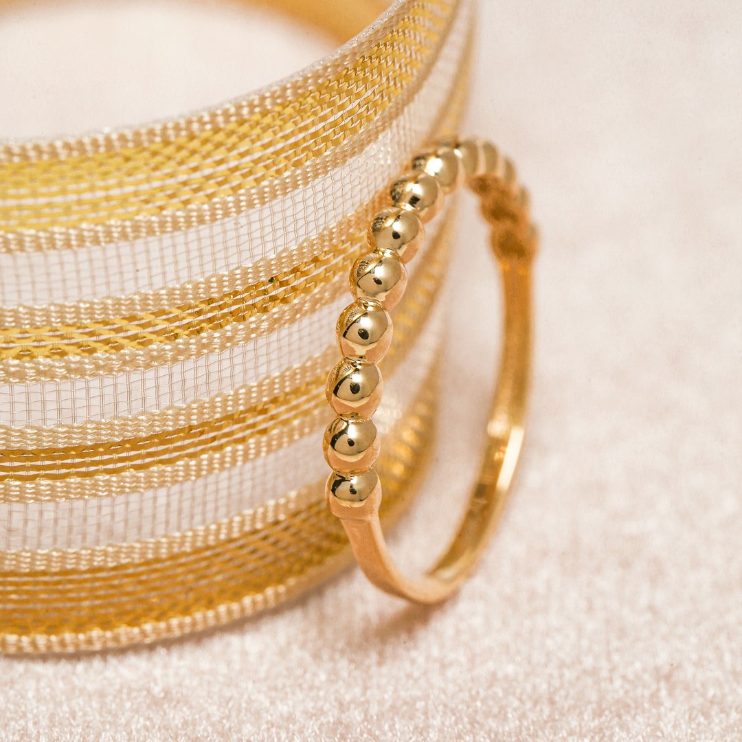 14K Solid Gold Bubble Ring, 925 Sterling Silver Bubble Ring, Beaded ...