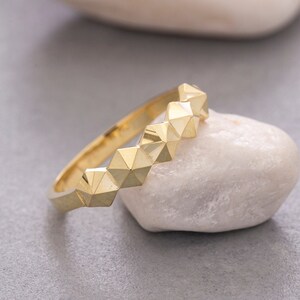 14K Solid Gold Geometric Faceted Ring, 925 Sterling Silver Geometric ...