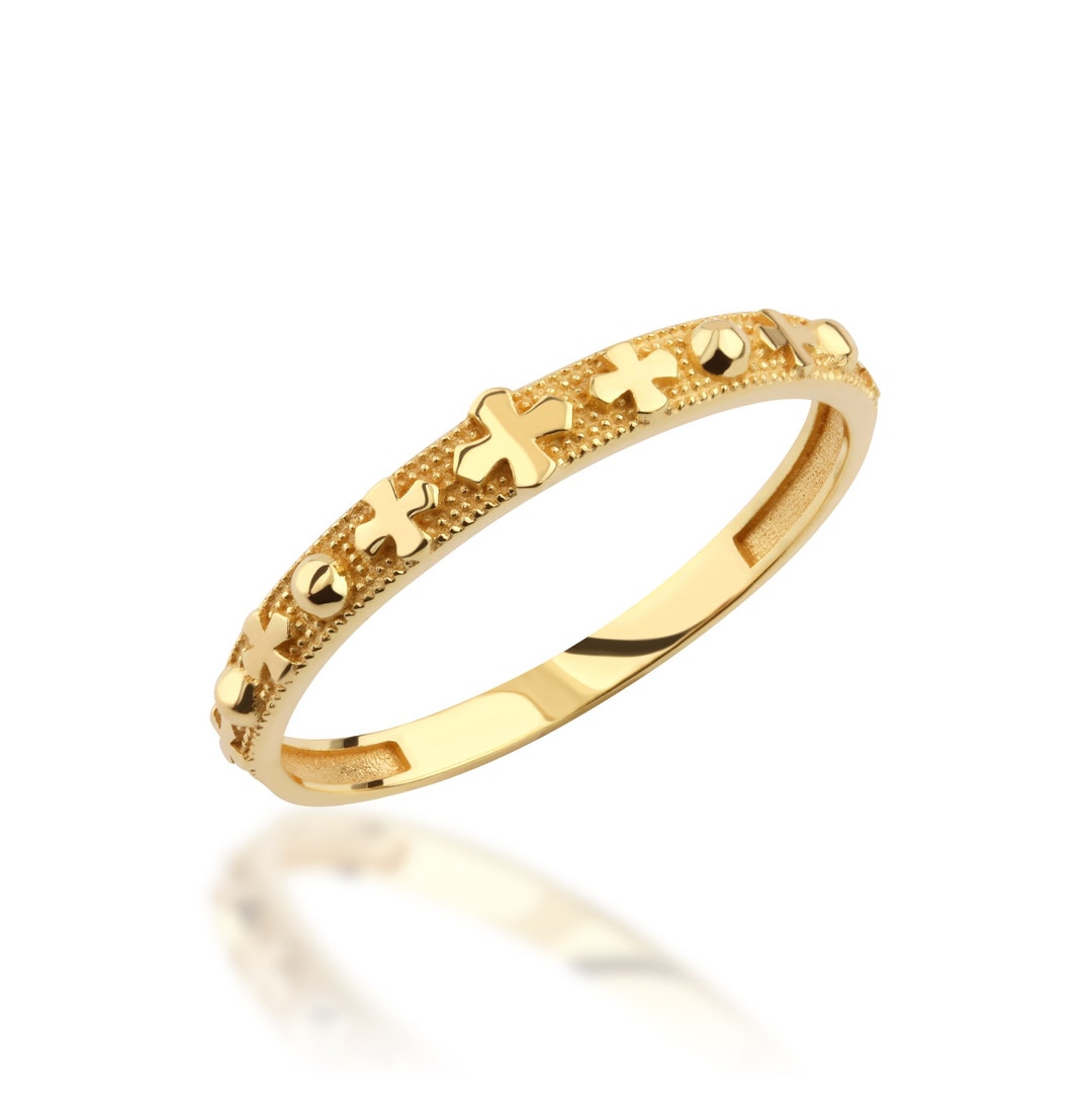 14K Solid Gold Band Cross Ring, 925 Sterling Silver Band Cross Ring ...