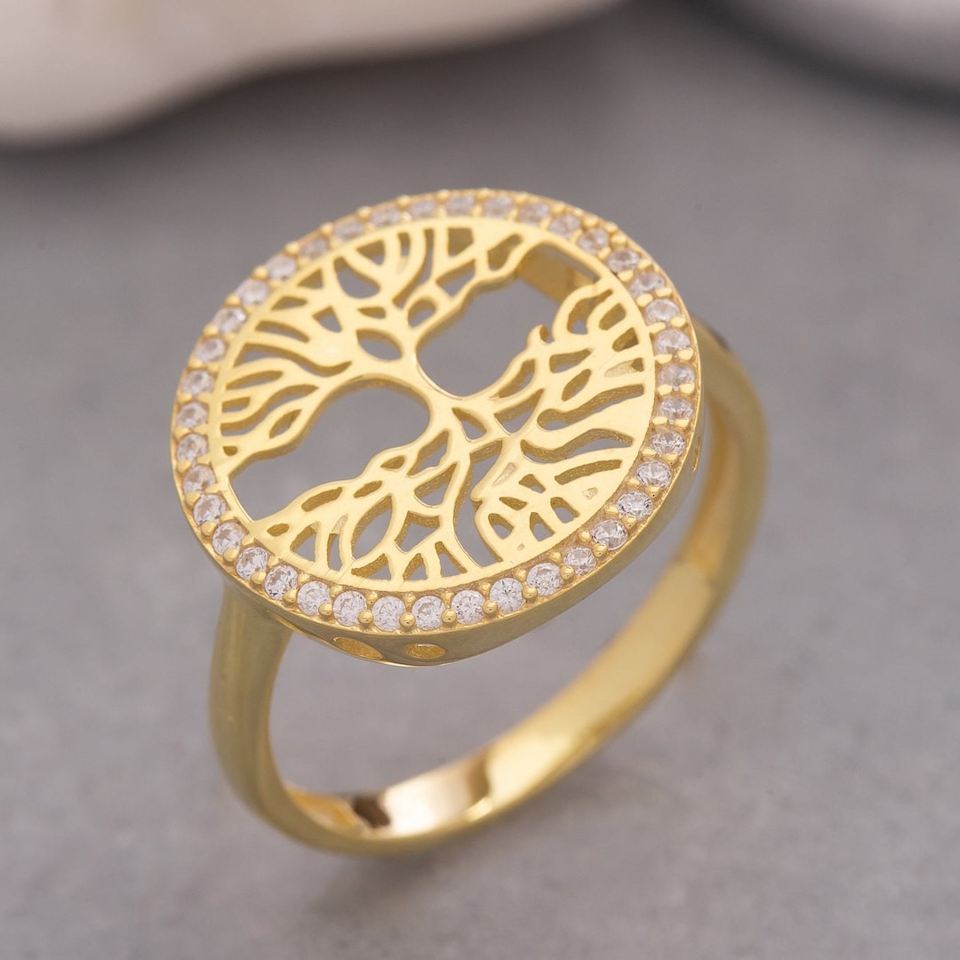 14K Solid Gold Tree of Life Ring, Sterling Silver Tree of Life Ring ...