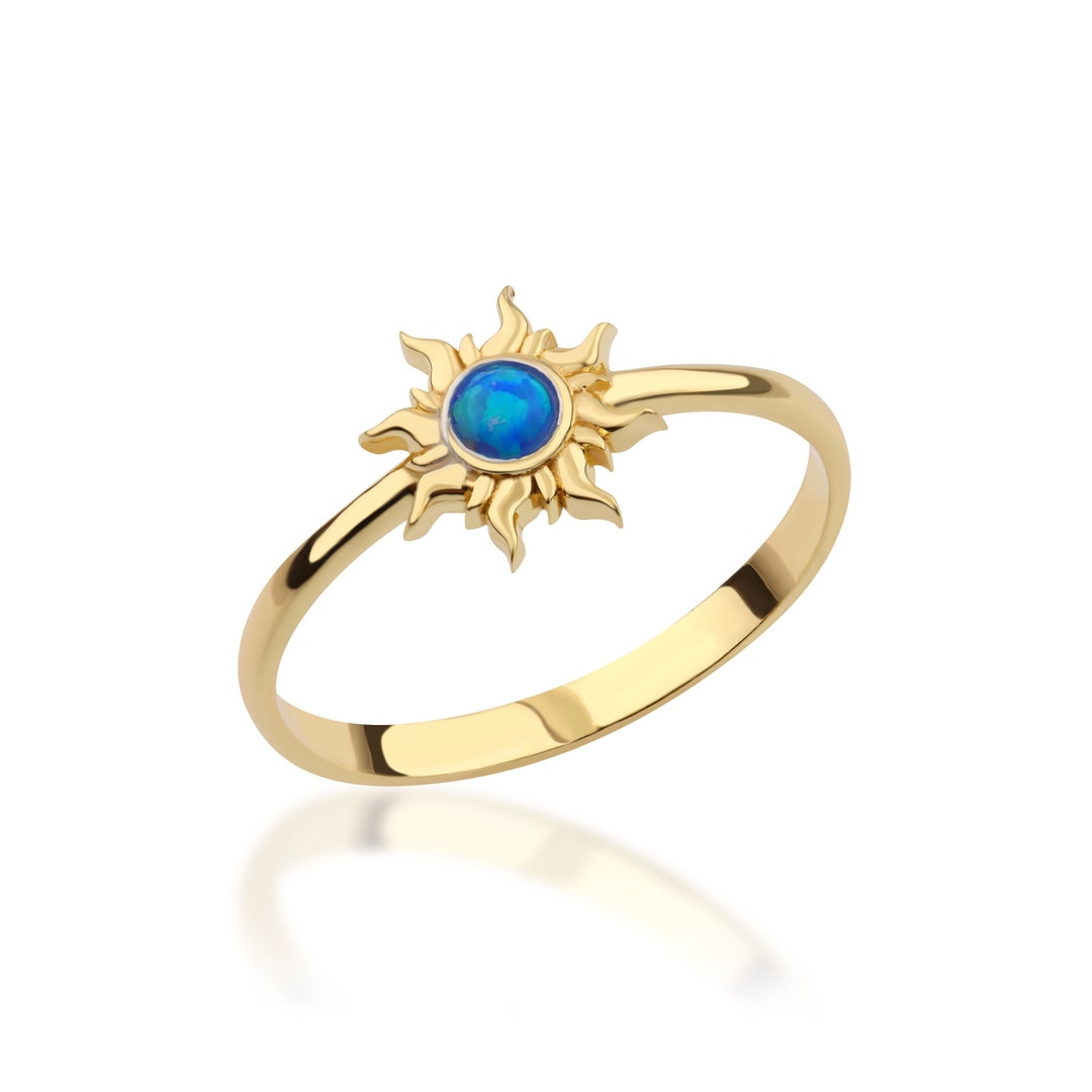 14K Solid Gold Opal Sun Ring, 925 Sterling Silver Opal Sun Ring ...
