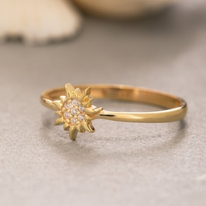 14K Solid Gold Sun Ring, 925 Sterling Silver Sun Ring, CZ Stone Ring ...