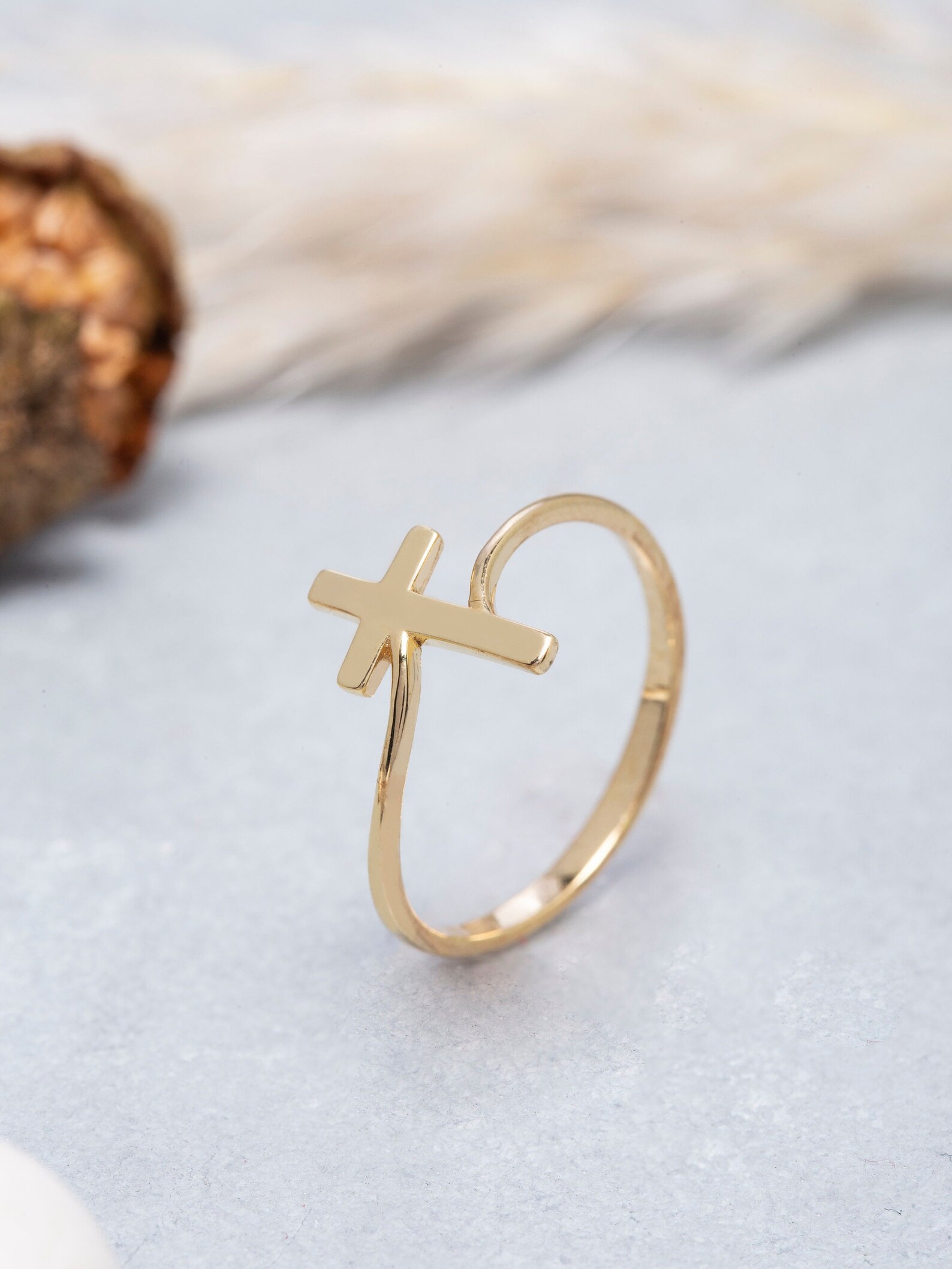 14K Solid Gold Cross Ring 925 Sterling Silver Cross Ring | Etsy