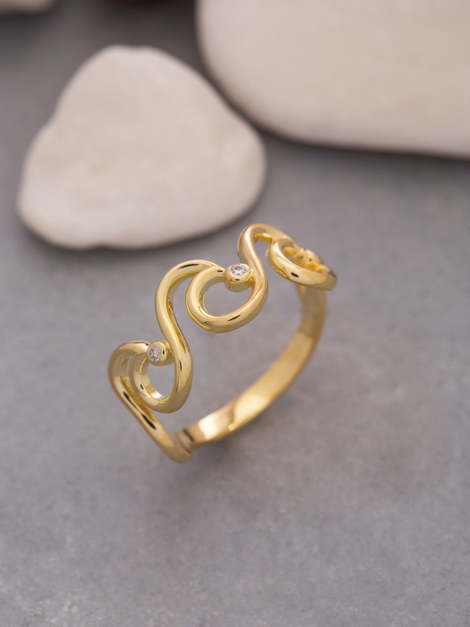 14K Solid Gold Wave Ring Sterling Silver Wave Ring Ocean - Etsy