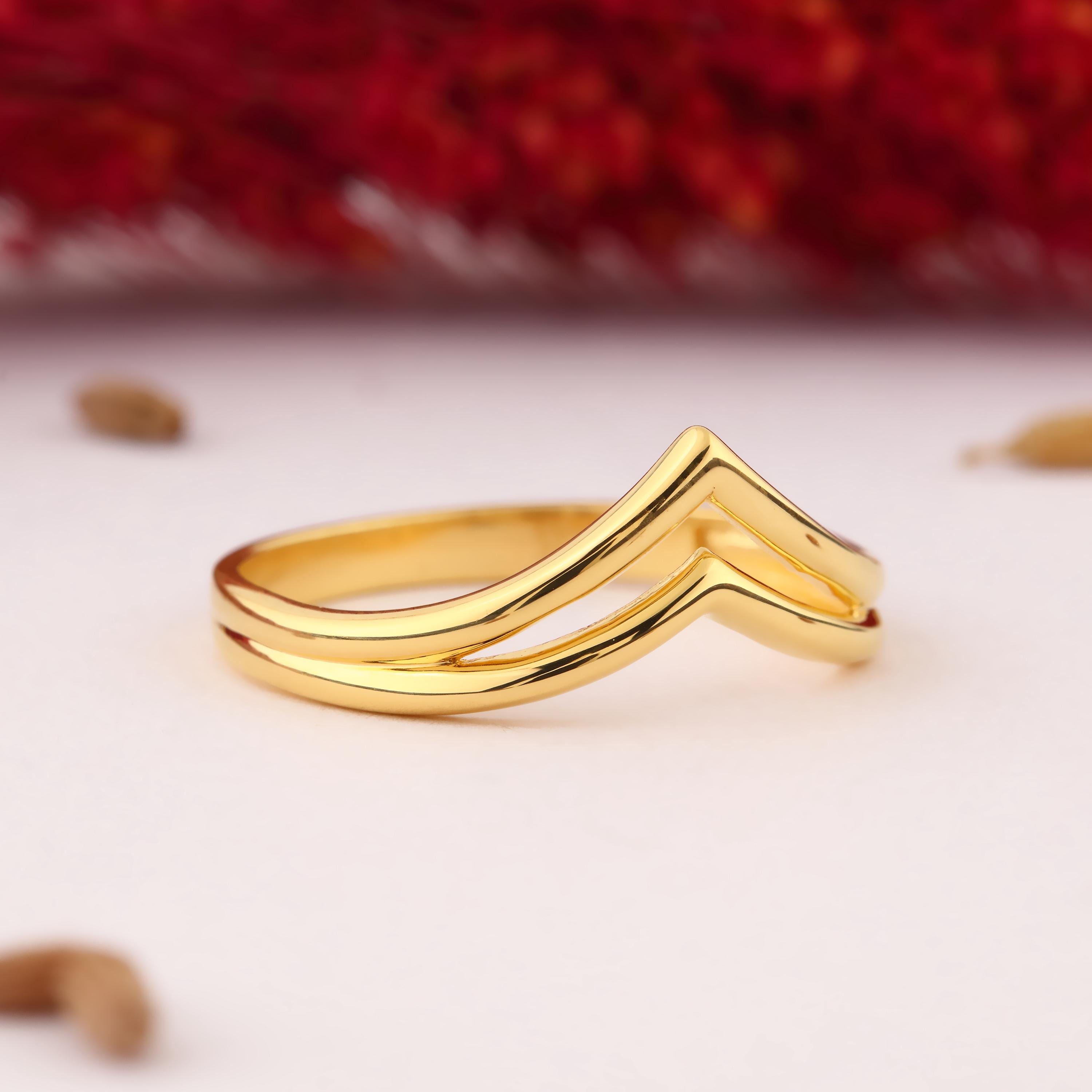 14K Solid Gold V Ring, 925 Sterling Silver V Ring, Chevron Ring, Curved ...