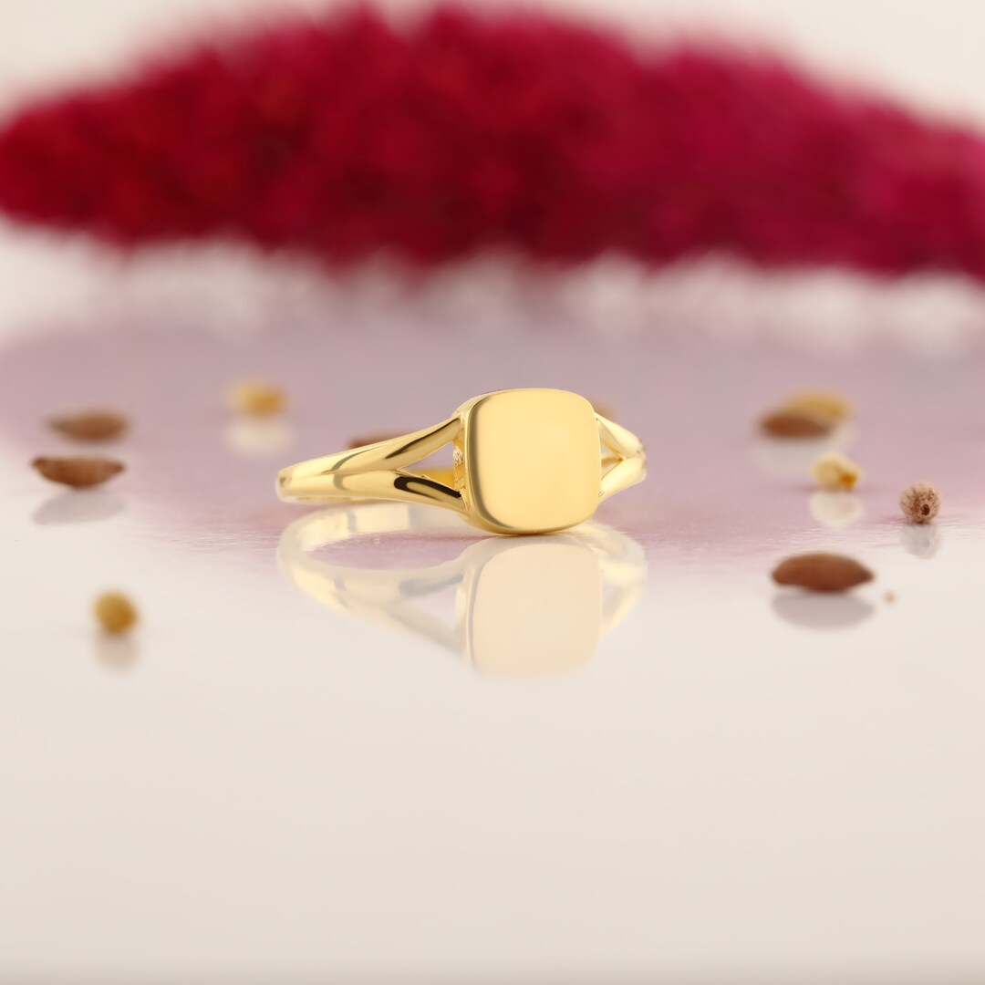 14K Solid Gold Square Signet Ring, 925 Sterling Silver Square Signet ...