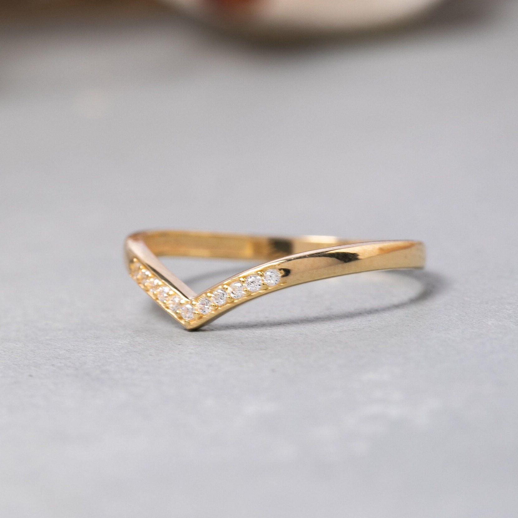 14K Solid Gold V Ring, 925 Sterling Silver V Ring, Chevron Ring, Curved ...