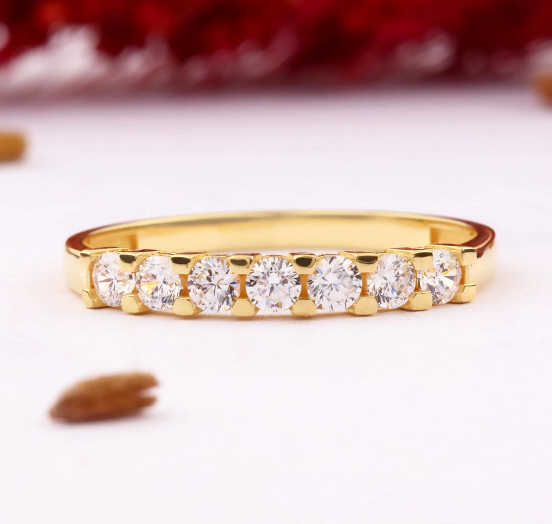 14K Solid Gold Seven Stone Ring, Sterling Silver 7 Stone Ring, Wedding ...