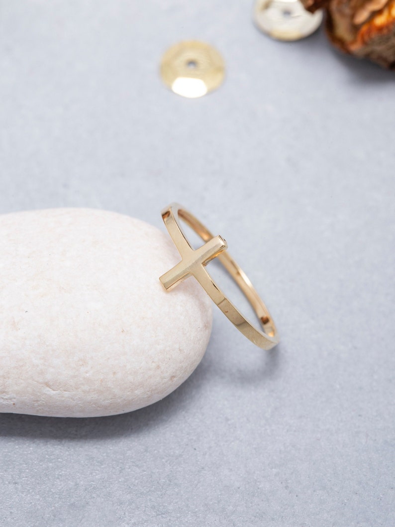Elegant Cross Ring 14K Solid Gold Cross Ring 925 Sterling - Etsy