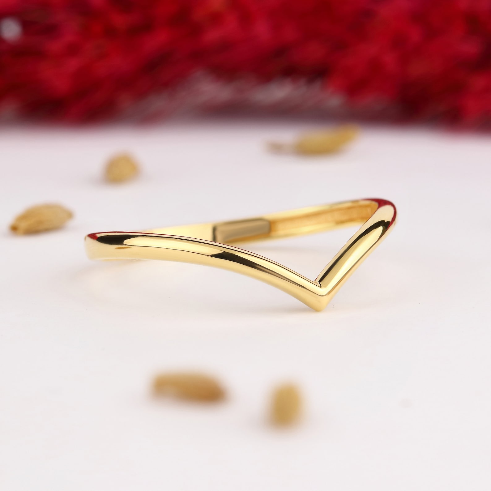 14K Solid Gold V Ring, 925 Sterling Silver V Ring, Chevron Ring ...