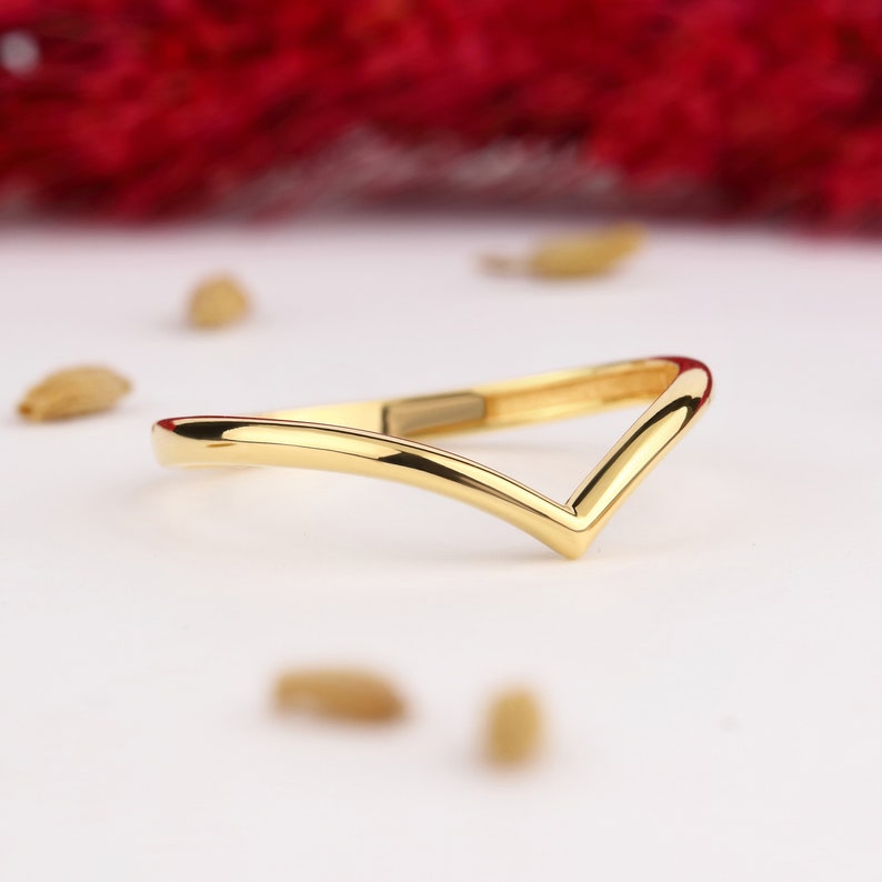 14K Solid Gold V Ring, 925 Sterling Silver V Ring, Chevron Ring ...