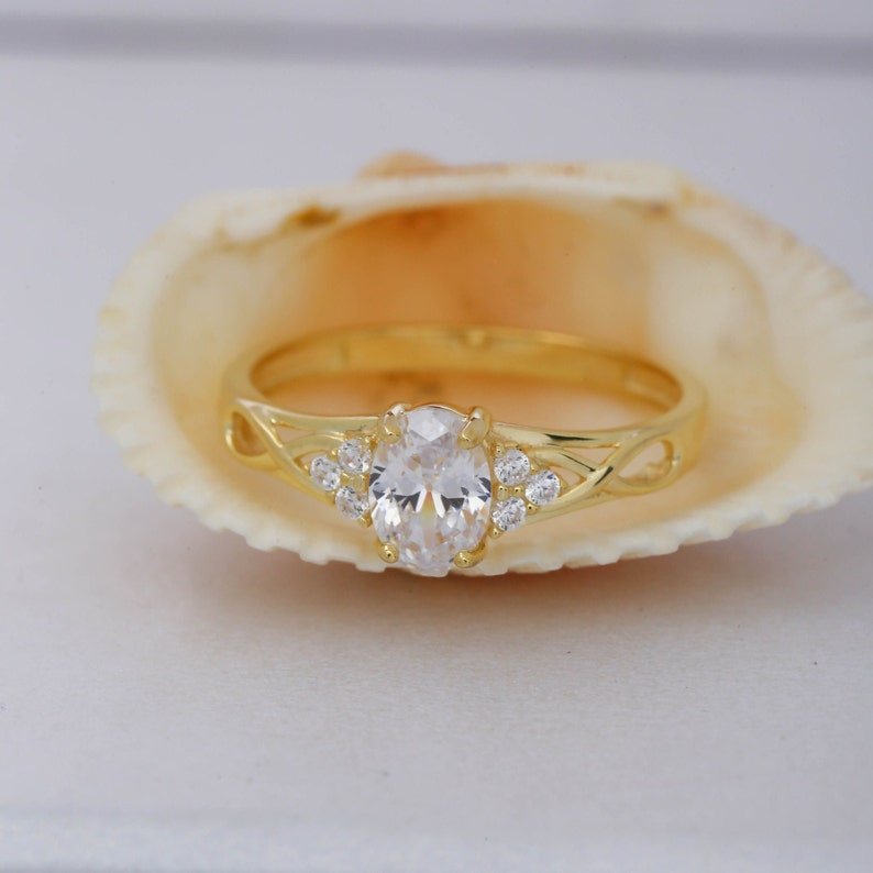 14K Solid Gold Infinity Oval Solitaire Ring 925 Sterling - Etsy