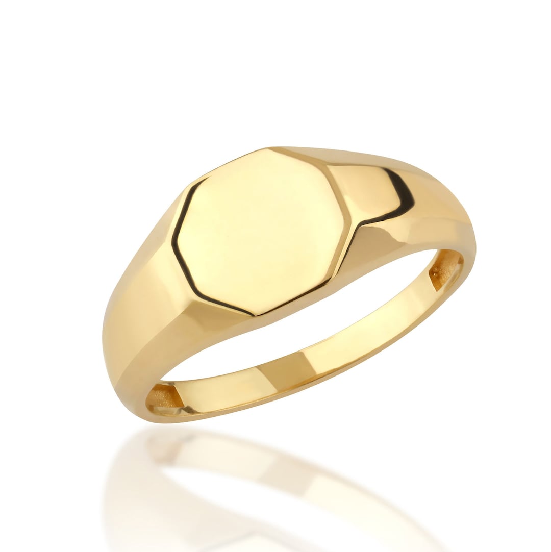 14K Solid Gold Octagon Signet Ring, 925 Sterling Silver Octagon Signet ...