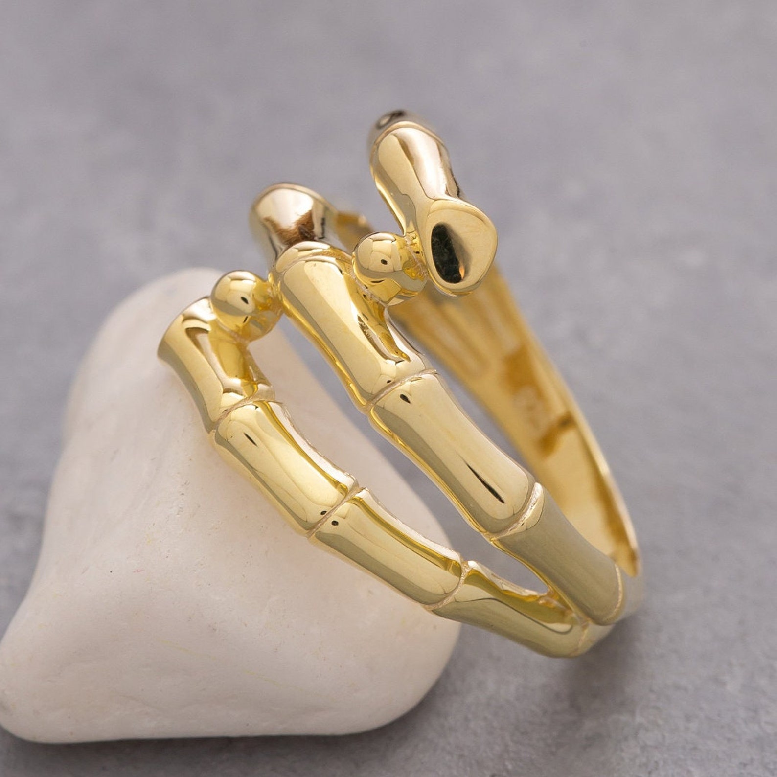 Big Bamboo Ring 14K Solid Gold Bamboo Ring 925 Sterling - Etsy