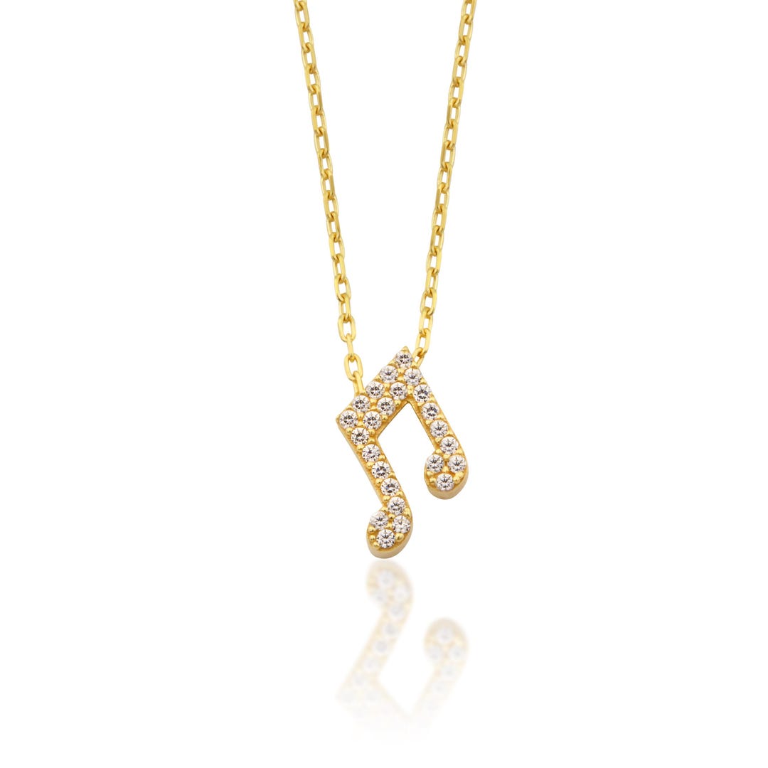 14k Solid Gold Music Note Charm Necklace, 925 Sterling Silver Music ...