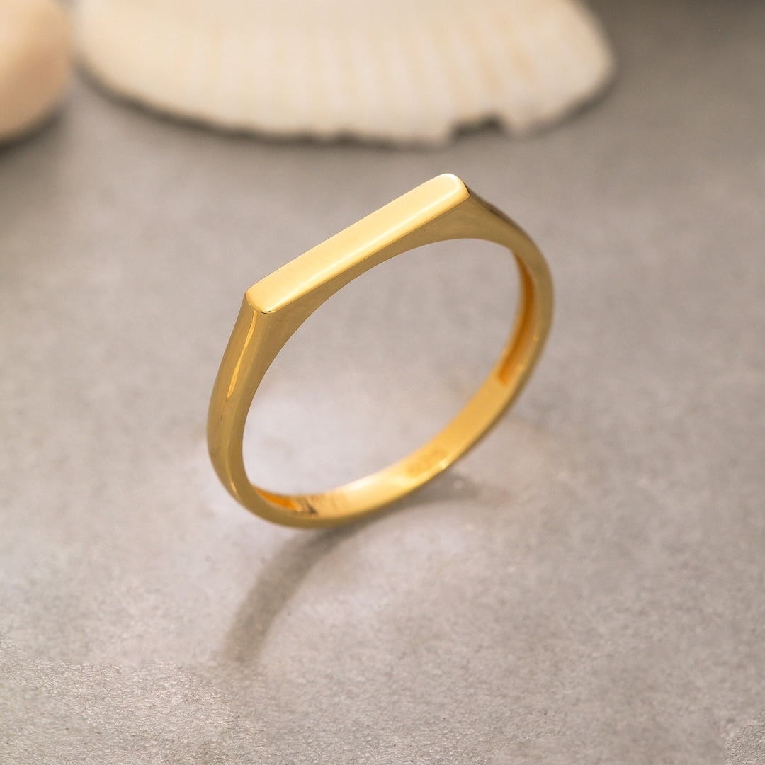 14K Solid Gold Signet Ring, 925 Sterling Silver Signet Ring, Minimalist ...