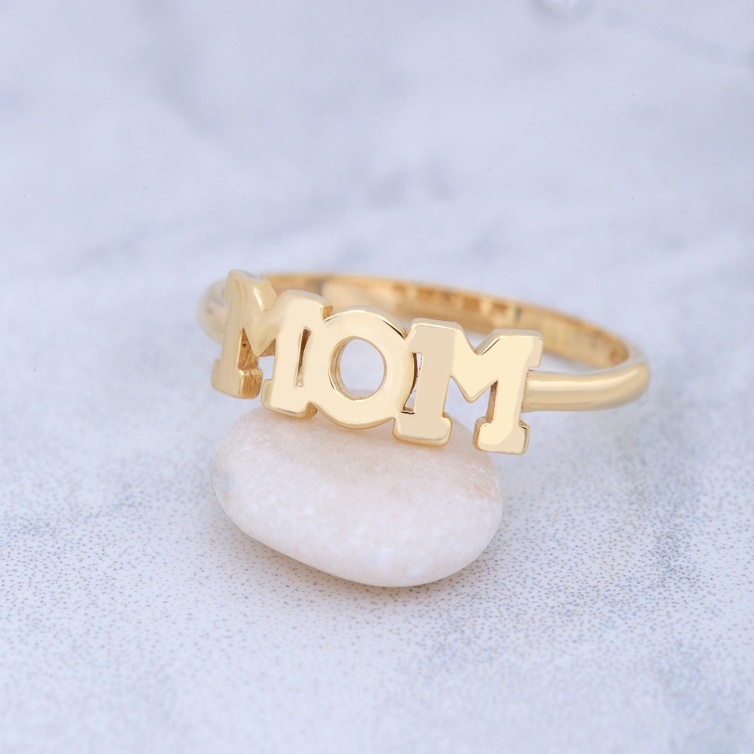 14K Solid Gold Mom Ring, Sterling Silver Mother Ring, Script Mom Ring ...