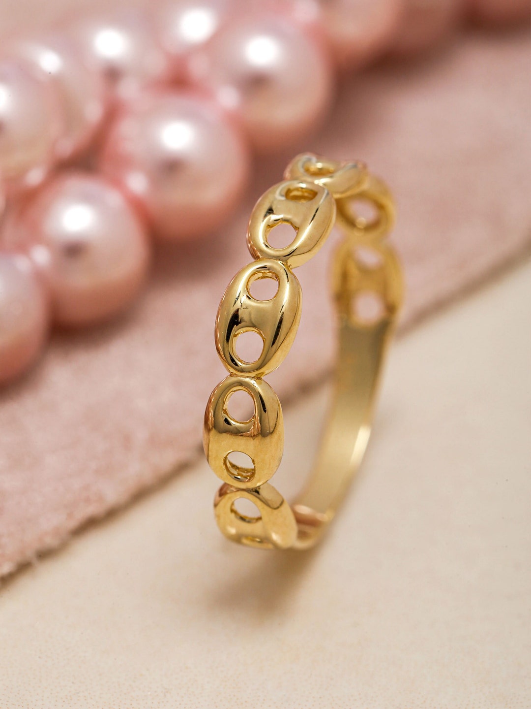 14k Solid Gold Mariner Chain Ring, 925 Sterling Silver Mariner Chain ...