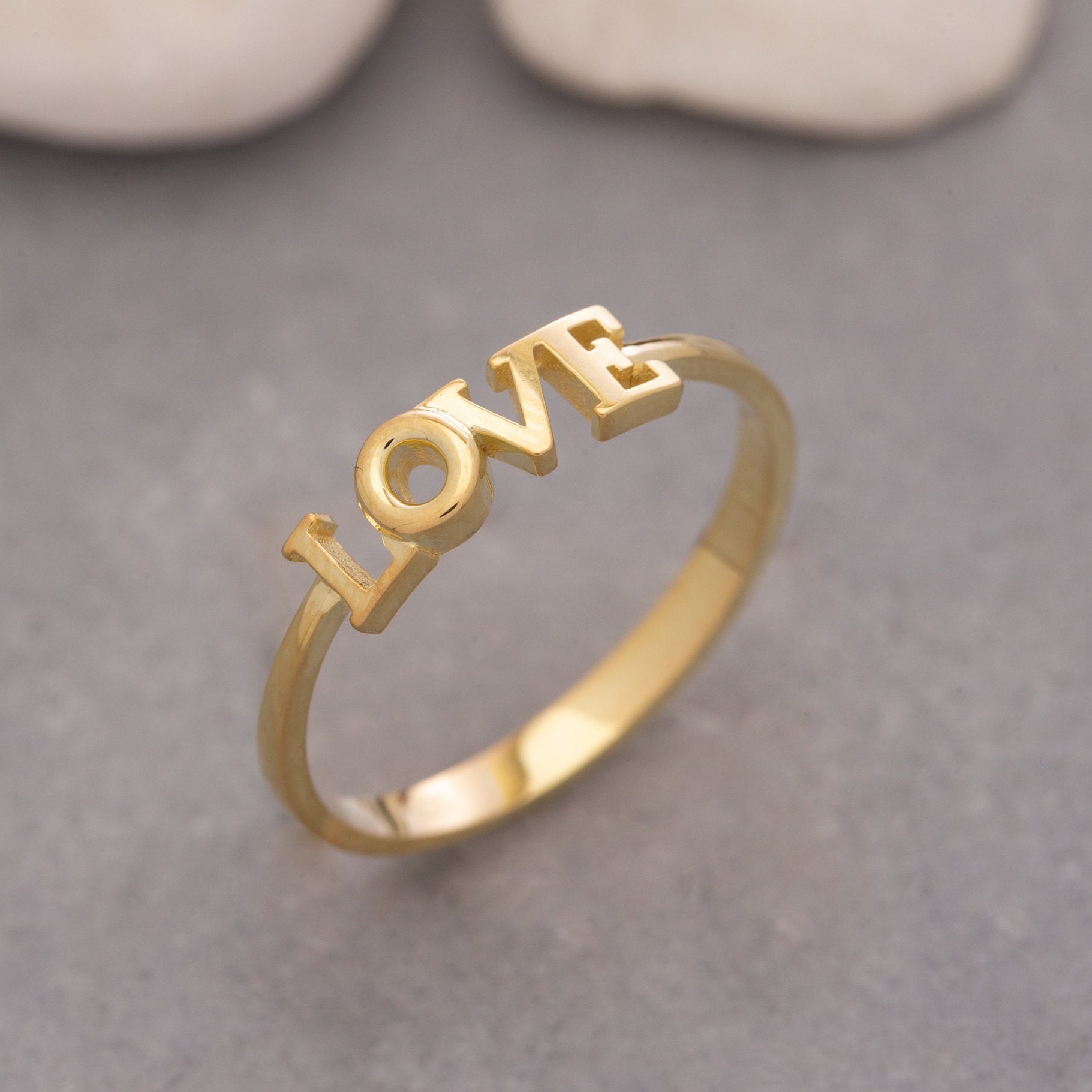 Scprit Love Ring, 14K Solid Gold Love Ring, Sterling Silver Love Ring ...