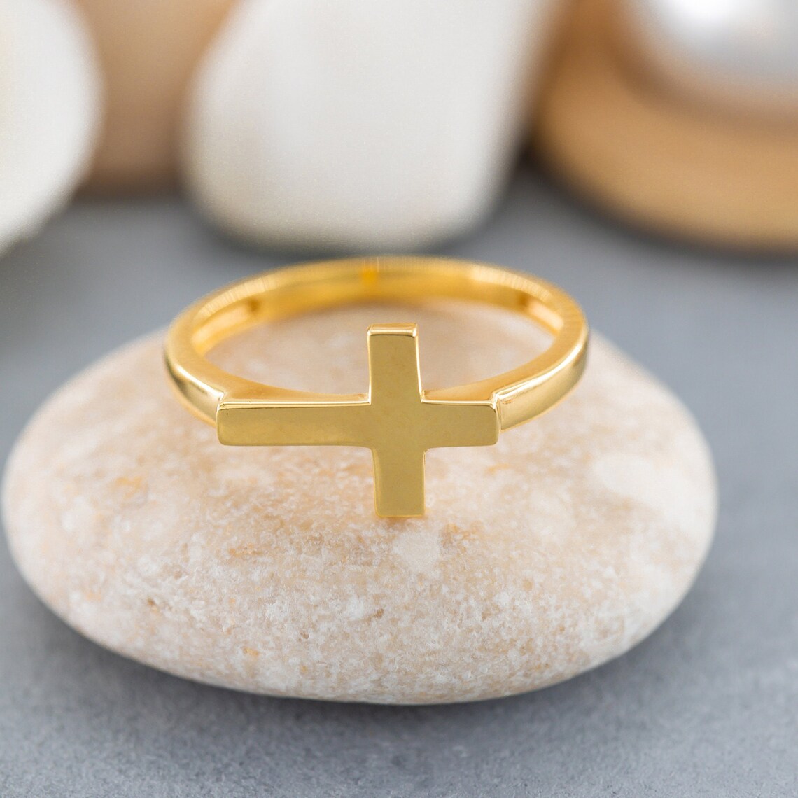 14K Solid Gold Cross Ring 925 Sterling Silver Cross Ring - Etsy
