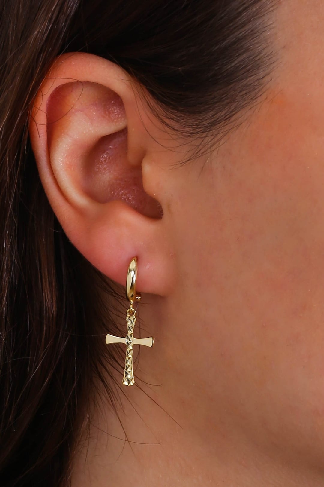 14K Solid Gold Cross Earrings, 925 Sterling Silver Cross Earrings ...