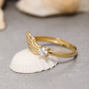 14K Solid Gold Angel Wing Ring, Sterling Silver Angel Wing Ring, Cubic ...