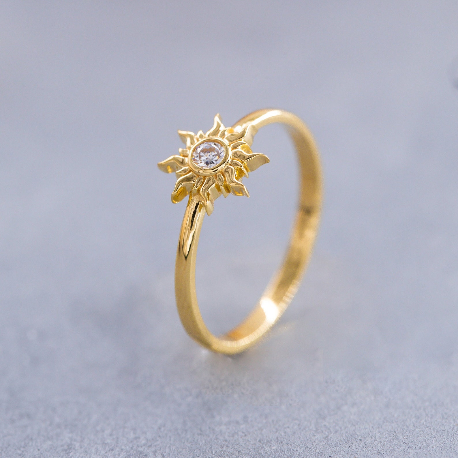 14K Solid Gold Sun Ring, Sterling Silver Sun Ring, Birthstone Ring ...