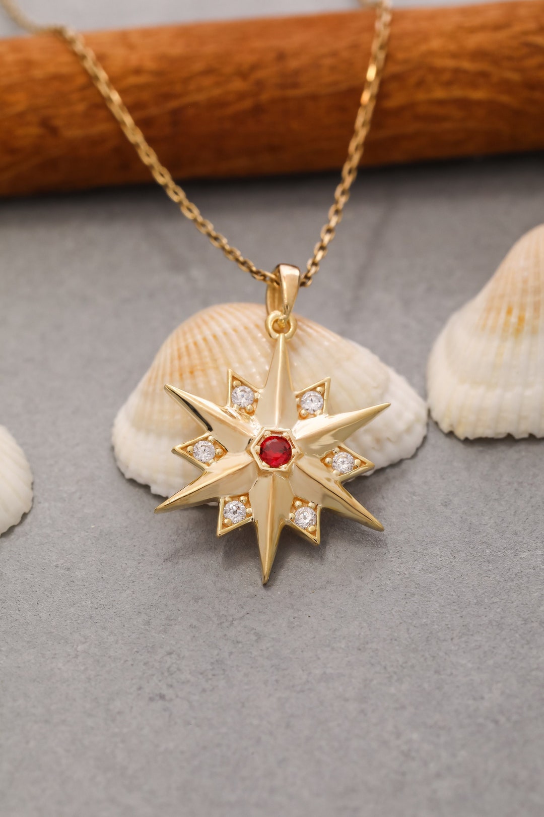 14K Solid Gold North Star Necklace, Sterling Silver North Star Necklace ...