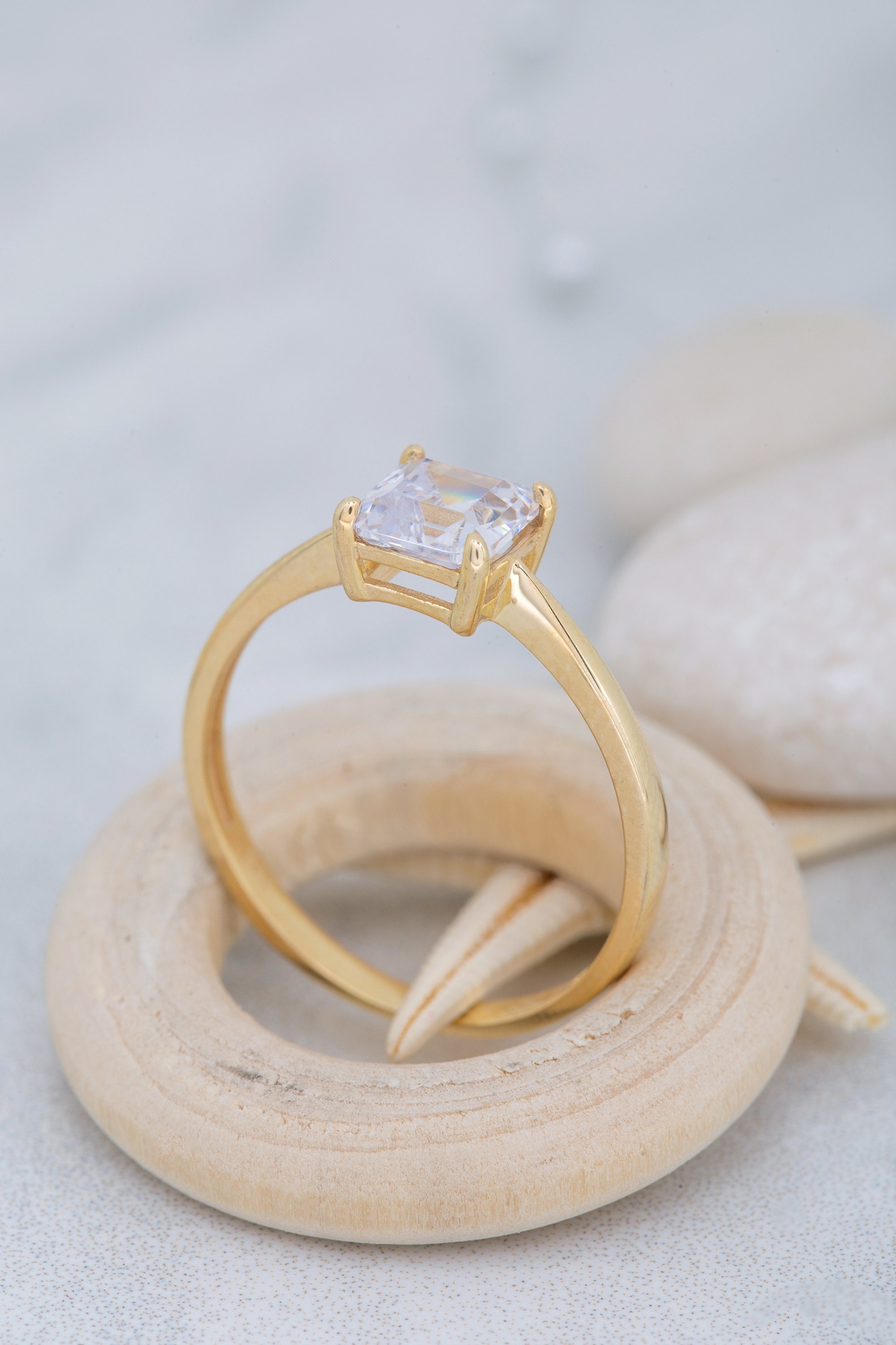 14K Solid Gold Square Stone Solitaire Ring 925 Sterling - Etsy
