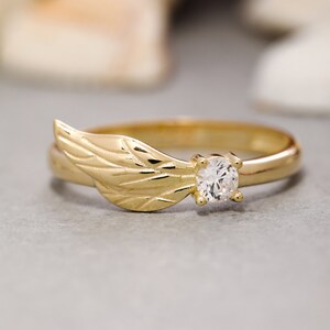 14K Solid Gold Angel Wing Ring, Sterling Silver Angel Wing Ring, Cubic ...