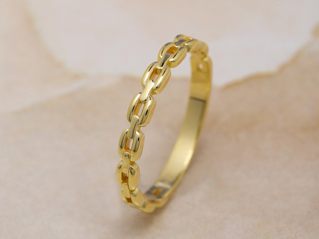 14K Solid Gold Chain Shaped Ring, 925 Sterling Silver Chain Shape Ring ...