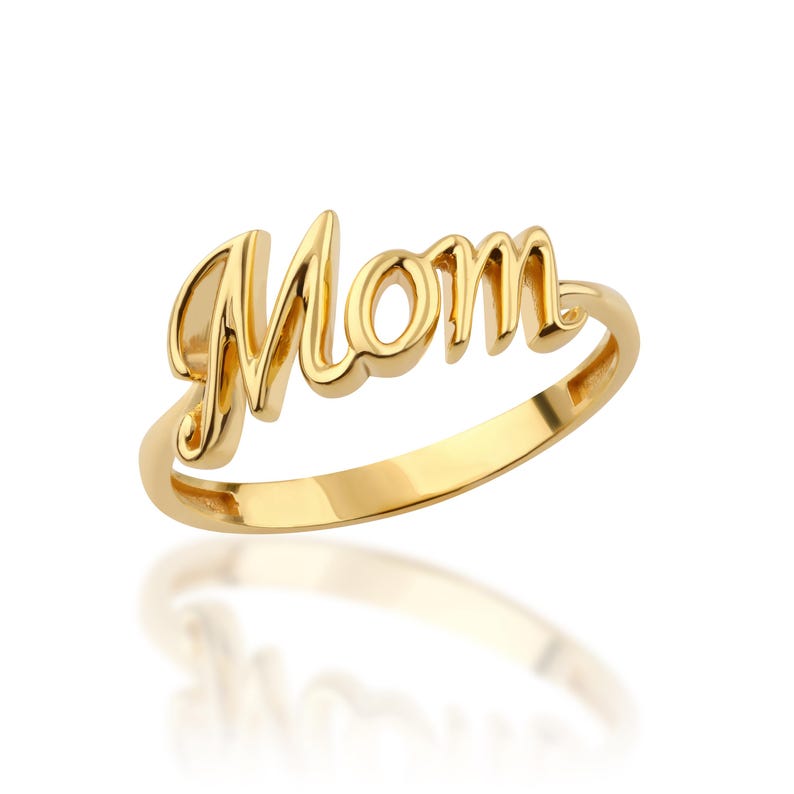 14K Solid Gold Mom Ring, 925 Sterling Silver Mom Ring, Script Mom Ring ...