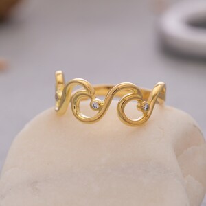 14K Solid Gold Wave Ring, Sterling Silver Wave Ring, Ocean Wave Ring ...
