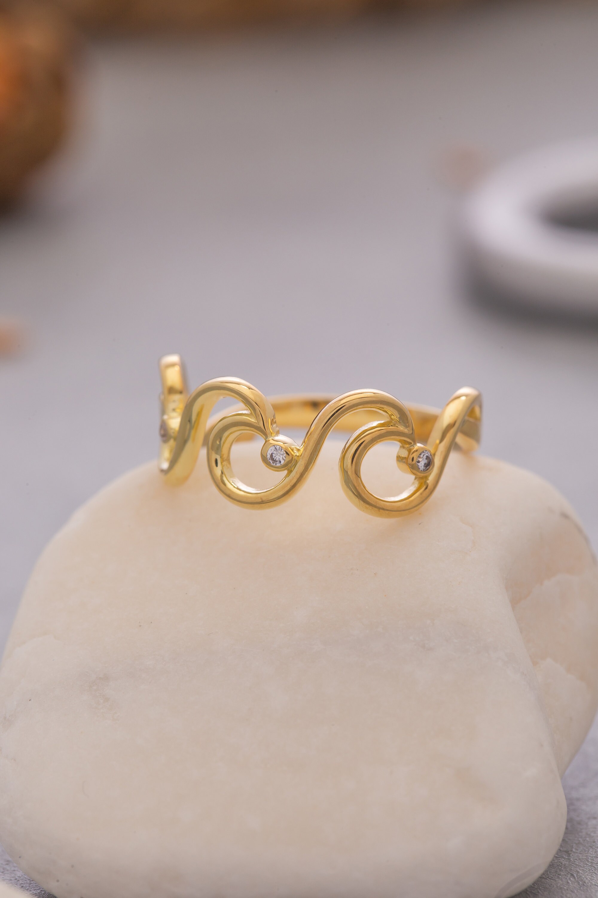 14K Solid Gold Wave Ring Sterling Silver Wave Ring Ocean - Etsy