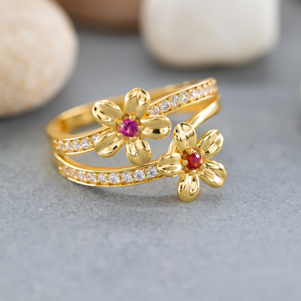 14K Solid Gold Daisy Ring 925 Sterling Silver Daisy Ring - Etsy