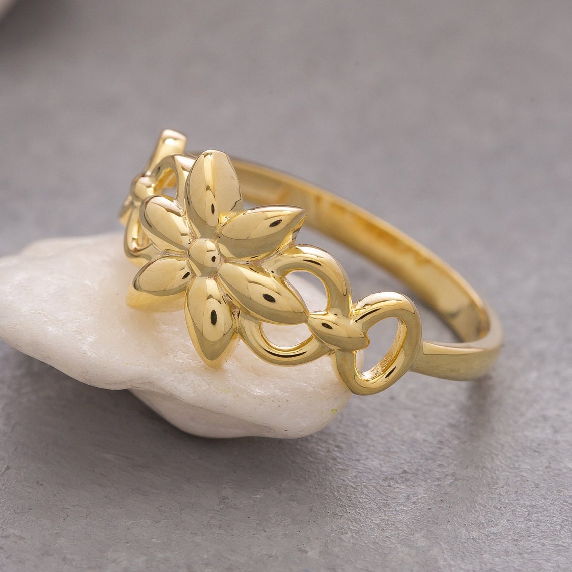 14K Solid Gold Flower Ring Sterling Silver Flower Ring Daisy - Etsy