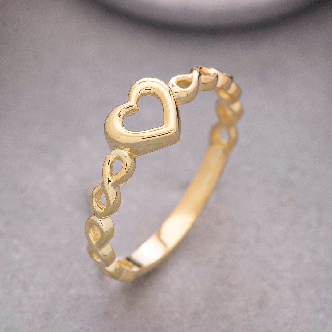 Heart and Infinity Ring, 14K Solid Gold Ring, Sterling Silver Infinity ...